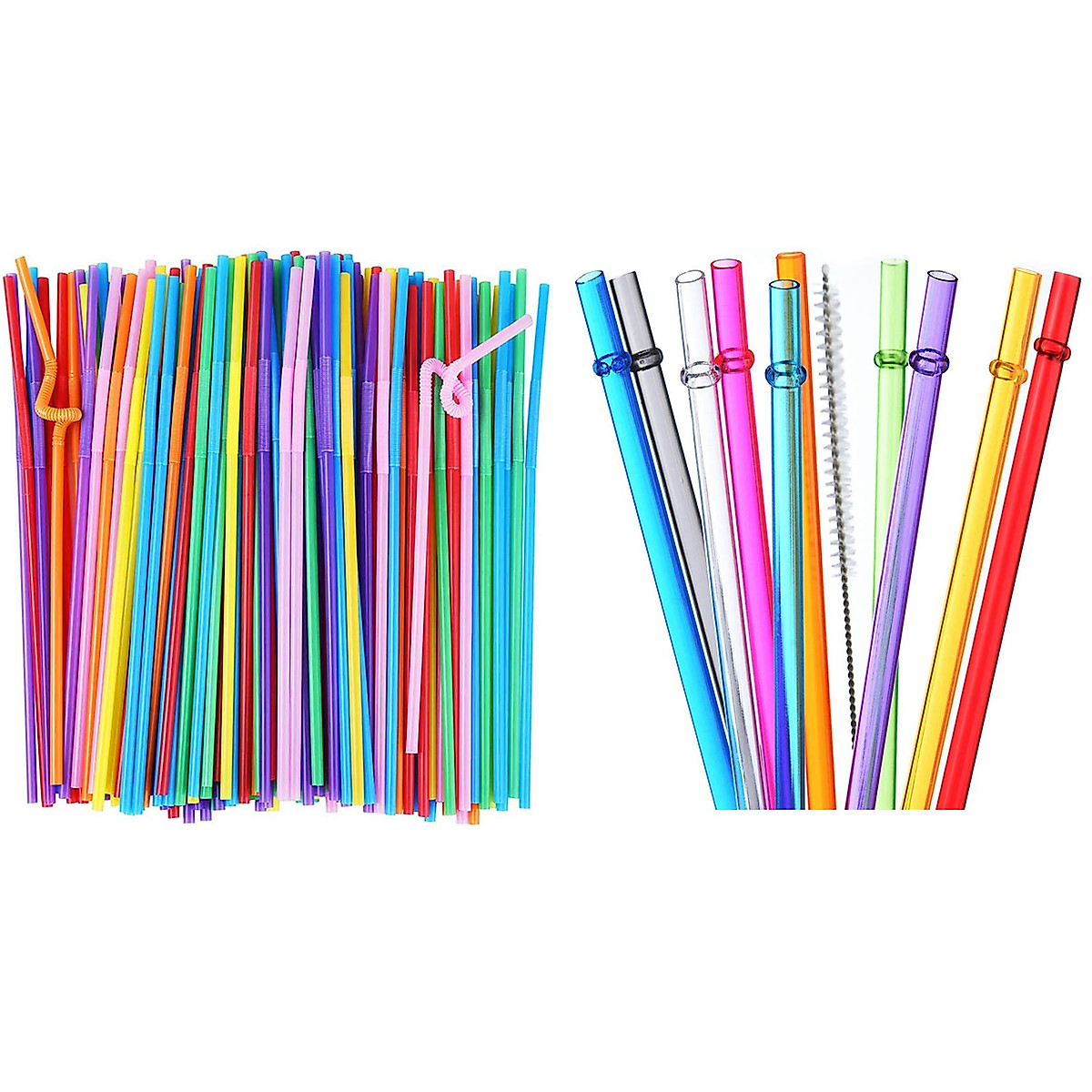 ALINK 200 Colorful Flexible Straws + 10 Tritan Reusable Straws with Cleaning Brush