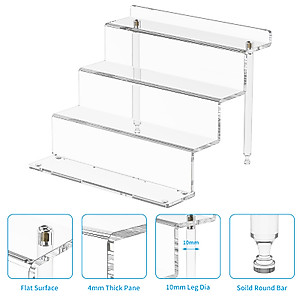NIUBEE Acrylic Riser Display Shelf, Clear Display Stand for Amiibo Funko POP Figures,4 Tier Cupcakes Stand Perfume Organizer and Storage (9 Inch Small)