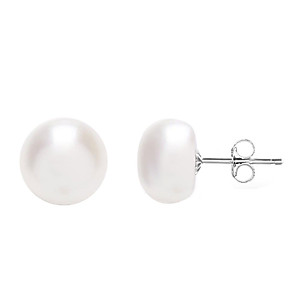 MABELLA 925 Sterling Silver AAA Genuine Freshwater Cultured Pearl White Button Stud Earrings Jewelry Gifts for Women 6mm
