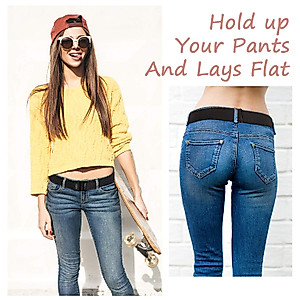 4 Pieces Women Elastic Stretch Belt Invisible No Show Waist Belt with Flat Buckle (Black Blue Khaki Coffee)