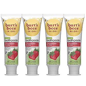 Burt’s Bees Kids Toothpaste, Strawberry Flavor, with Fluoride, Strawberry Splash, 4.7 oz, Pack of 4