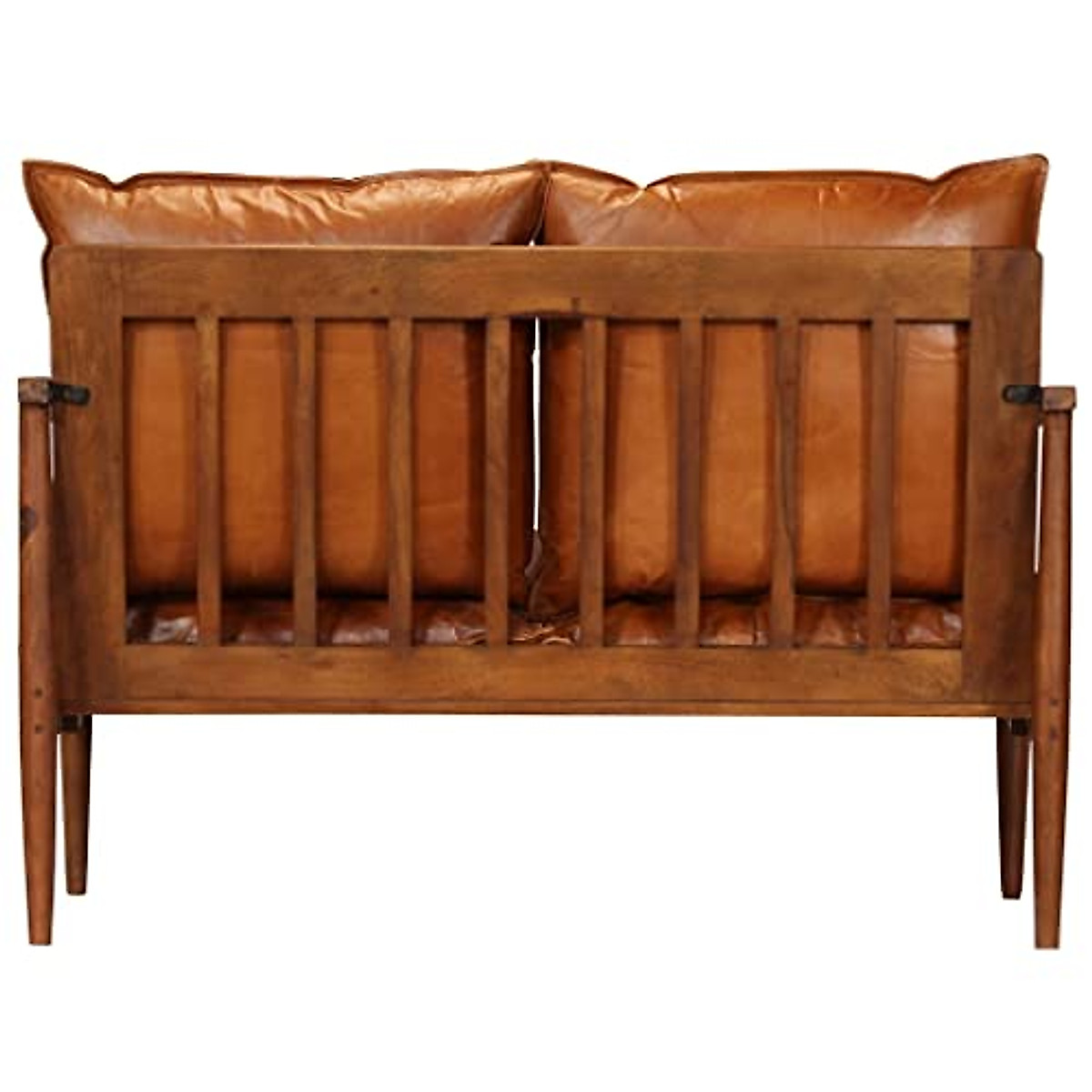 vidaXL Sofa, Love Seat Sofa with Cushions, Upholstered Accent Chair for Living Room, Modern Style, Real Leather with Acacia Wood Brown