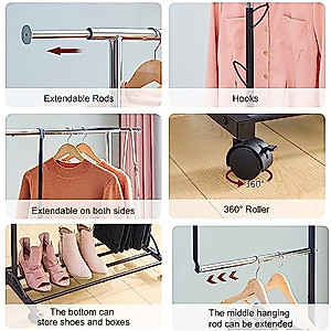 Tajsoon Clothes Rack,Heavy Duty Double Rods Clothes Hanging Rack,Commercial Clothing Storage Display,Adjustable Standard Rolling Garment Rack With Wheels,Clothing Rack,Chrome