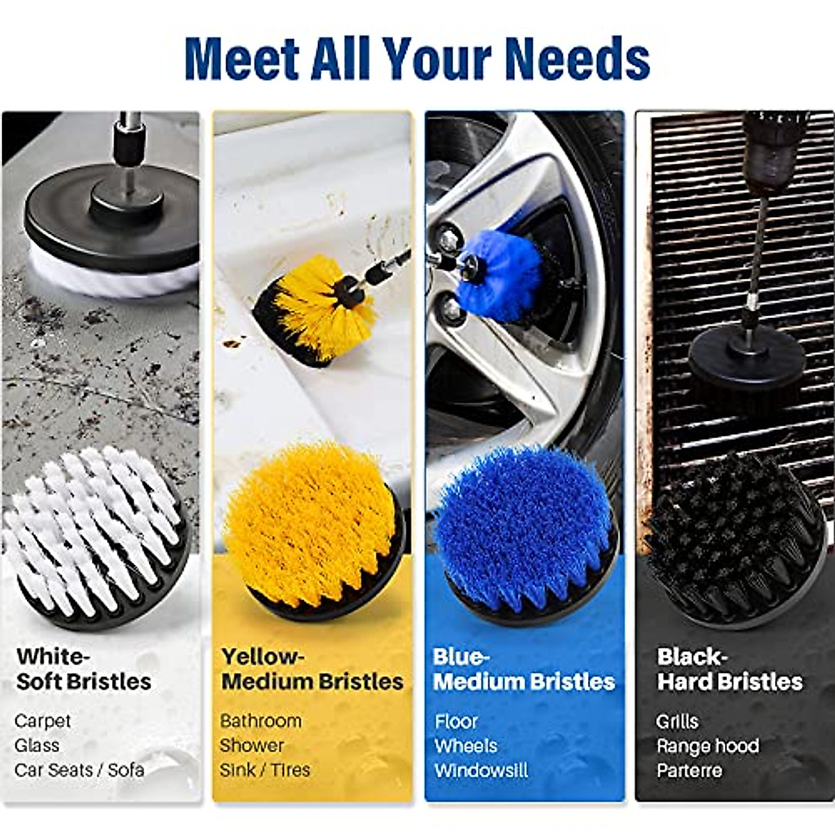 AstroAI Drill Brush Attachment Set 6 Pack-Power Scrubber Cleaning Kit with Extend for Car Detailing, Bathroom Surfaces, Kitchen, Shower, Car Wheels, Seats, Tile, Floor, Grout All Purpose - Blue