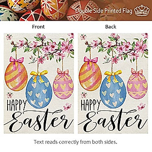 CROWNED BEAUTY Happy Easter Eggs Garden Flag Floral 12x18 Inch Double Sided for Outside Burlap Small Yard Holiday Decoration CF710-12