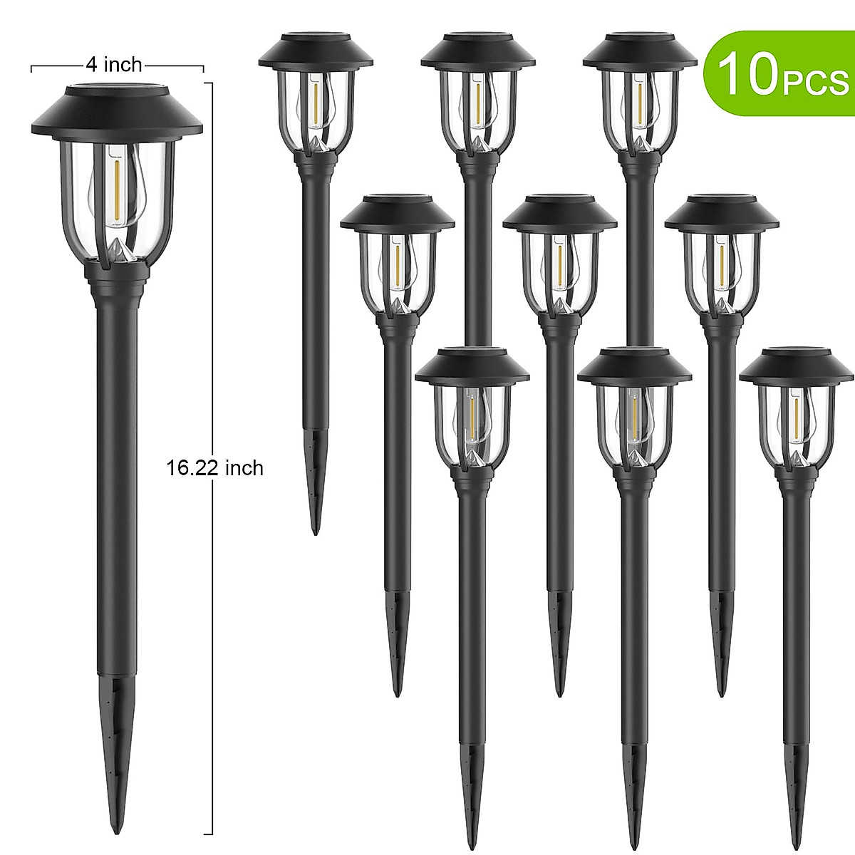 ILANCK 10 Pack Solar Pathway Lights Outdoor Waterproof, Dusk to Dawn Auto On/Off LED Garden Lights, Easy Installation Landscape Lighting for Yard Garden Lawn Driveway