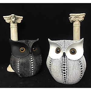 Artgenius Dots Owl Statue,Small Animal Owl Figurines for Home Office Decor (White)