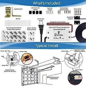 eKyro Smart Garage Door Opener - Universal WiFi Remote Controller Compatible with Alexa, Google Home, iPhone, Siri, Android, Door Left Open Alert, Door Security Systems, Updated Model