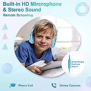 QearFun Dinosaur Headphones for Boys Kids for School, Kids Wired Headphones with Microphone & 3.5mm Jack, Teens Toddlers Noise Cancelling Headphone with Adjustable Headband for Tablet/Smartphones