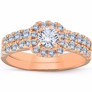 1 1/4 Ct Diamond Cushion Halo Engagement Wedding Ring Set 14k Rose Gold - Size 5.5