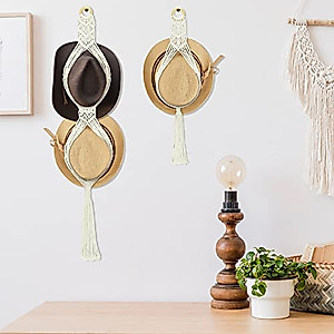Tondiamo 3 Pieces Boho Hat Hangers Macrame Hat Organizer Wall Hanging Cowboy Hat Rack Decorative Hand Weaving Hat Holder Organizer for Wide Brim and Fedoras Sun Hat Baseball Caps Display, 3 Styles
