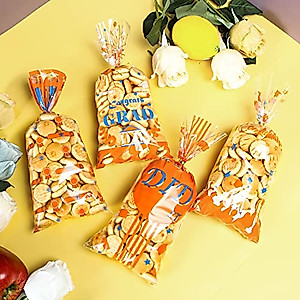 100Pcs Graduation Party Decorations Cellophane Bags - Graduation Gifts Cellophane Treat Bags with Ties, 11"x5" Graduation Decor Clear Cellophane Bags for Graduation Party Decorations Supplies (Orange)