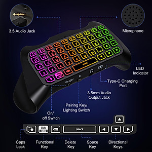 MoKo RGB Backlight Keyboard for PS5 Controller, Bluetooth Wireless Mini Gamepad Chatpad for Playstation 5 with Upgraded Built-in Speaker & 3.5mm Audio Jack for PS5 Controller Accessories