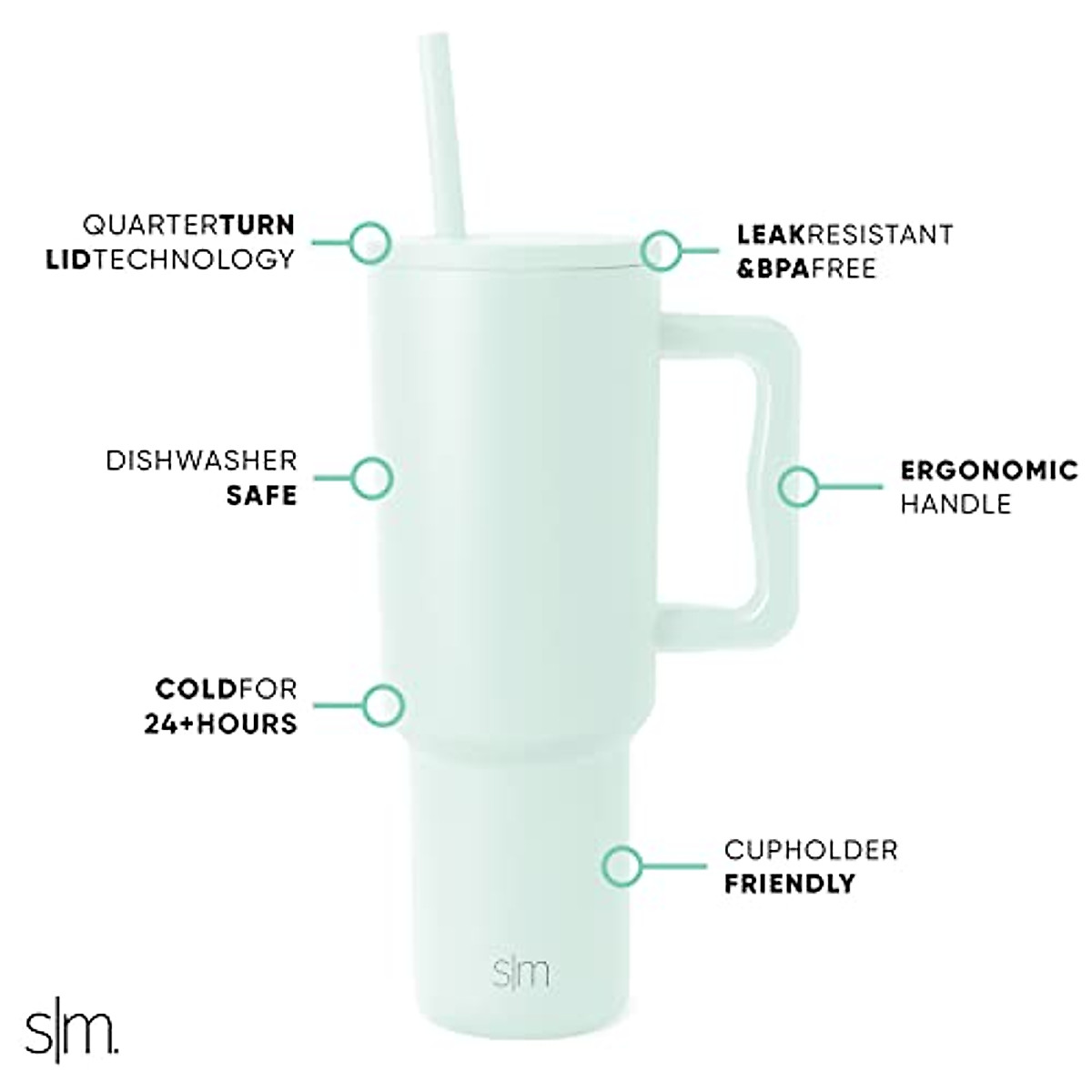 Simple Modern 40 oz Tumbler with Handle and Straw Lid | Insulated Cup Reusable Stainless Steel Water Bottle Travel Mug Cupholder Friendly | Gifts for Women Men Him Her | Trek Collection | Retro Mint