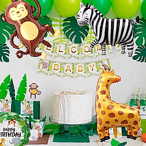 TUWUNA 9Pcs Safari Jungle Animal Balloons,Wild One Birthday Decorations Baby Shower Jungle Safari Party Supplies,Kids Elephant Monkey Lion Giraffe Leopard Zebra Crocodile Balloon