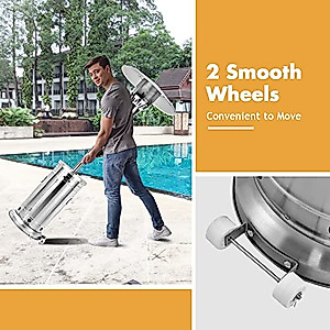 COSTWAY 48,000 BTU Outdoor Patio Heater, Stainless Steel Tall Propane Heater with Wheels & Drink Shelf Table, Safety Auto Shut Off Valve, Portable Standing Patio Heaters for Outdoor Garden Backyard