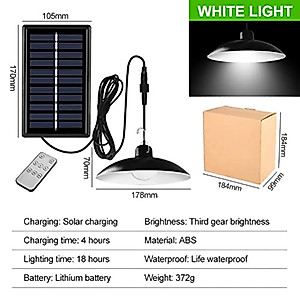 kekafu Solar Pendant Light Outdoor Waterproof LED Porch-Light with Remote Control Solar Intelligent Chandelier Hanging Lights for Garden Yard Patio Balcony Home Decoration, White