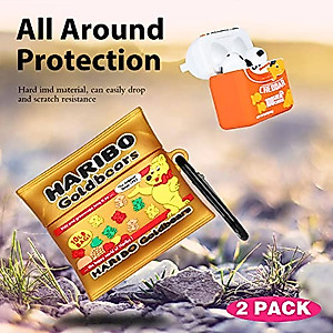 2 Pack Gkv for Airpods 3 Case for Airpod 3 (2021) Cover Unique Funny Fun Cute 3D Food Design Air Pods 3rd Generation Silicone Shell Cases for Girls Teen Boys Kids Gold Bear+Fish Biscuits