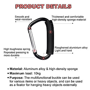 AKOAK Universal Stroller Hook Hanging Bag and Shopping, Large Hook Clasp Stroller Accessories - Easy Hanging Wallet, Diaper Bag, Shopping Bag, Toys, Sports Equipment - Pack of 2, Black