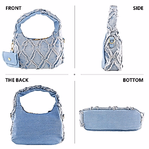 OUUKP Women's Retro Denim Shoulder Bag Quilted Evening Bag,Casual Style Fashion clutch purses with Mini small packet,Handbags with Necklace and Earrings for Party Prom Travel Present,blue