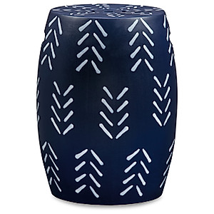Signature Design by Ashley Genemore Contemporary Geometric Indoor & Outdoor Accent Stool, Blue & White