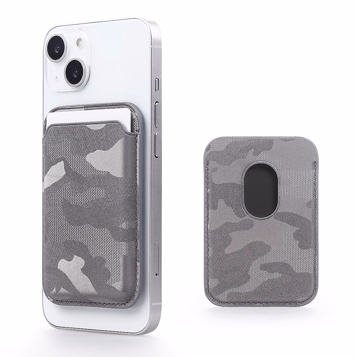 WALLFID Magsafe wallet leather compatible with iPhone 15/14/13/12 Pro/Max/Plus/Mini, RFID card holder with MagSafe magnet. (camouflage gray)