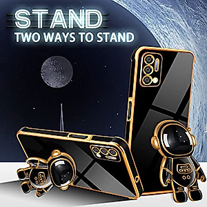 Buleens for OnePlus Nord N200 5G Case with Astronaut Stand, Girls Women Nord N200 5G Cases, Cute Girly 6D Outer Space Heart Pattern Phone Cover for OnePlus Nord N200 5G 6.49 Inch Black