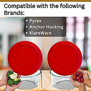 rivel Klareware 7 Cup Red Round Plastic Food Storage Replacement Lids Covers for Klareware Anchor Hocking and Pyrex Glass Bowls (Container not Included) (2 Pack)