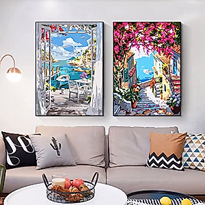 GemZono 4 Pack Paint by Numbers for Adults Without Frame, DIY Oil Painting Set for Beginner, Scenery Canvas for Home Wall Decor Arts (12X16 inch/ 30X40cm)