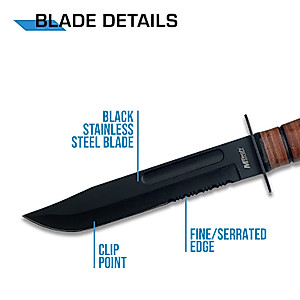 MTECH USA M-tech USA Leather Ribbed Stainless Steel Survival Knife , Brown , Small