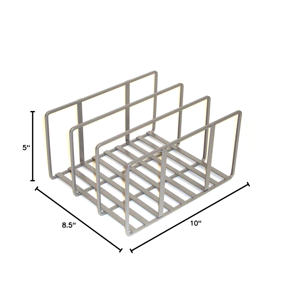 Seville Classics Vertical Pan Lid Rack Kitchen Counter and Cabinet Organizer, 10" W x 8.5" D x 5" H, Platinum