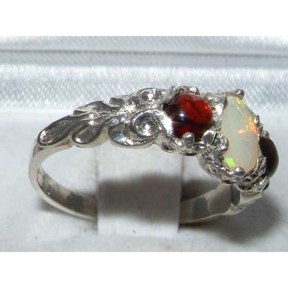 LetsBuyGold 925 Sterling Silver Natural Opal and Garnet Womens Promise Ring - Size 5.5