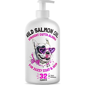 Wild Alaskan Salmon Oil for Dogs & Cats 32 oz and Allergy Relief Chews for Dogs & Immune & Digestive Supplement 120 Chews