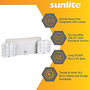 Sunlite 05268-SU LED Emergency Light Fixture, 2.4 Watts, 120-277 Volt, Dual Heads, 90-Minute Battery Backup, Wall or Ceiling Mount, IP20, UL Listed, White