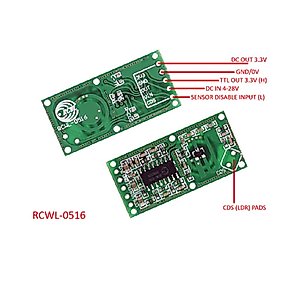 DIYmall RCWL-0516 Motion Detection Sensor, Microwave Radar Sensor, Switch Module, for Arduino ESP8266 Nodemcu Wemos, for Raspberry PI, for Human Rat Cat Detector, Detection Distance 5-7m