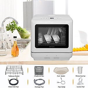ROVSUN Portable Countertop Dishwasher, Mini Dishwasher with 5 Washing Programs, 5L Built-in Water Tank, 360° Spray Arms, Air-Dry Function & Fruit Cleaning for Apartments, Dorms and RVs (White)