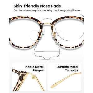 Cyxus Blue Light Blocking Leopard Fashion Lightweight Tr90 Computer Glasses For Women Anti Eye Strain And Glare Uv Blocking Filter Cute Round Metal Frames Eyewear