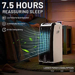 KOTEK Evaporative Cooler, Portable Air Cooler, Fan & Humidifier w/7.5H Timer, Anion Function, 3 Modes & 3 Speeds, Bladeless Quiet Evaporative Air Cooler w/Remote Control for Home, Office