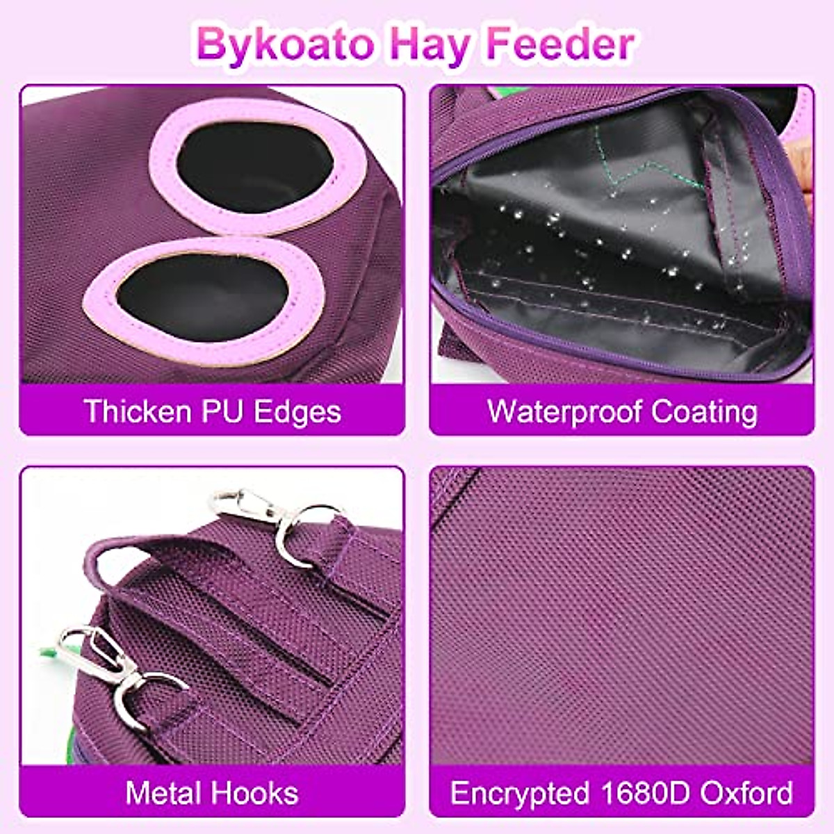 Guinea Pig Hay Feeder, Rabbit Hay Feeder Bag with Zipper Closure for Bunny Chinchilla Small Animals, Large Capacity Less Waste, Reduce Mess and No Odor (Purple)
