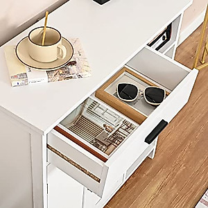 WEENFON Bathroom Floor Storage Cabinet, Kitchen Storage Cabinet with Doors and Shelves, Freestanding Storage Cabinet with Drawers, Floor Cabinet for Living Room, Bedroom, Bathroom, Kitchen, White