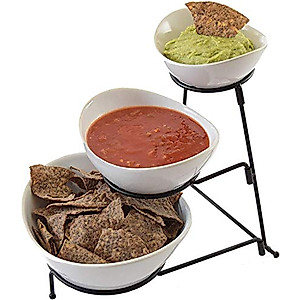 3 Tier Oval Chip and Dip Bowl Set Party Food Server Display Set Tiered Snack Server with Metal Rack