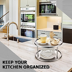 Zubebe 4 Pcs Stainless Steel Lazy Susan 2 Tier Rotating Spice Rack Lazy Susan Spice Rack Organizer for Cabinet 360 Degree Spice Rack Turntable Tray Kitchen Counter Cabinet Pantry Storage, 10.5 in