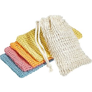 BBTO 5 Pieces Soap Saver Bag Natural Sisal Exfoliating Soap Pouch for Foaming and Drying, Shower, Scrubber(9 x 14 cm,White, Pink, Blue, Yellow, Orange)