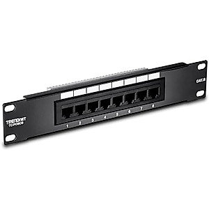 TRENDnet 8-Port Cat6 Unshielded Patch Panel, TC-P08C6, Rackmount, 10 Inch Wide, 8 x Gigabit RJ-45 Ethernet Ports, Pre-Numbered Ports, 250 Mhz Connection, Color Coded Labeling,