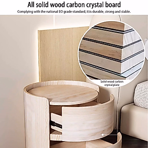 Modern Minimalist Bedroom Solid Wood White Bedside Table, Round Bedside Table with Storage Drawers, Bedroom Side Table, Chest of Drawers, Wooden Bedside Table, Mini Bedside Table, Storage Cabinet (Co