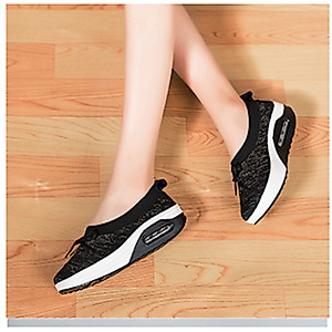 GUTZBSY Women's Orthopedic Sneakers,Casual Bowknot Mesh Shoes,Women's Cushion Slip-On Walking Shoes,Wedge Sneakers for Women (Black,7)