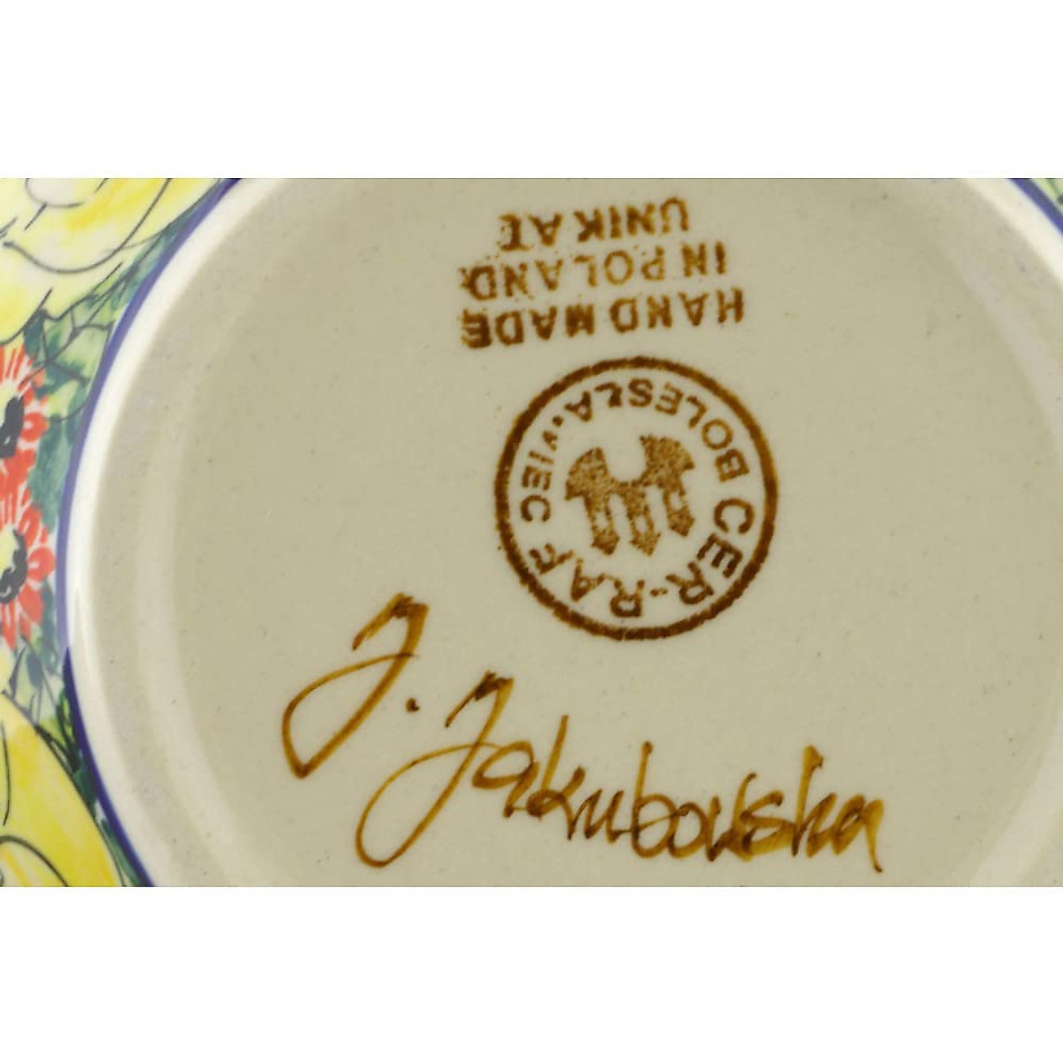 Polish Pottery 6¼-inch Bowl (Yellow Blooming Rose Theme) Signature UNIKAT + Certificate of Authenticity