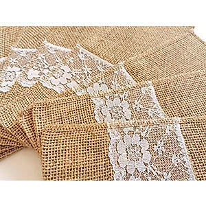 Lucky Monet 50PCS 4 x 8Inch Natural Burlap Lace Silverware Bag Utensil Holder Cutlery Pouch Hessian Knife Fork Tableware Bags for Wedding Party Restaurant Decoration (50PCS)