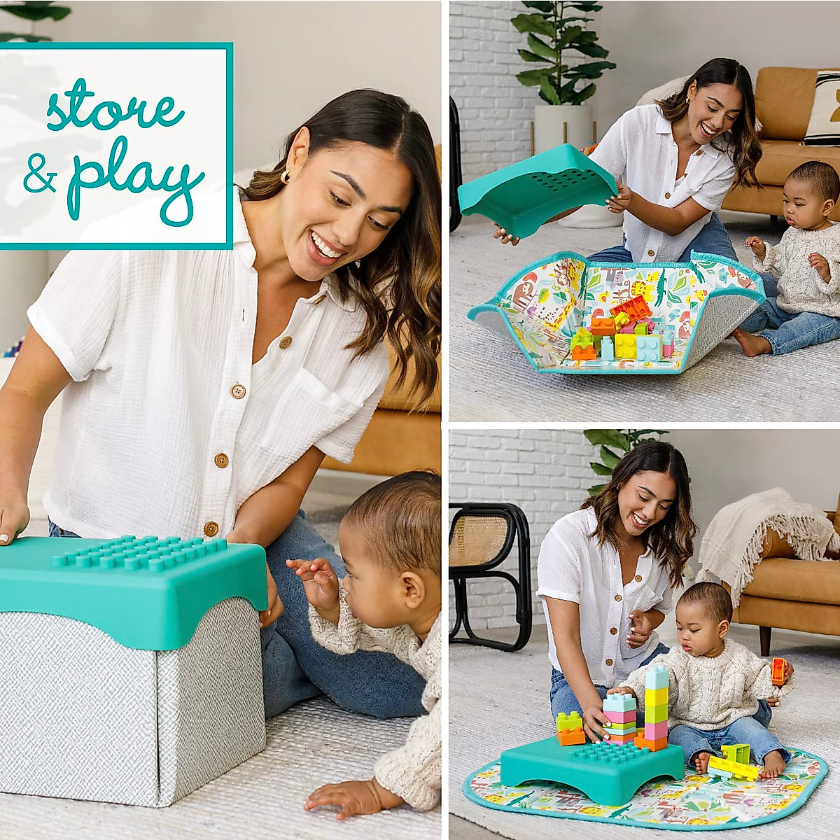 Infantino Super Soft 1st Building Blocks Activity Station, Easy-to-Hold for Babies & Toddlers, BPA-Free, Multi-Colored, 22-Piece Set with Storage Box and Mat