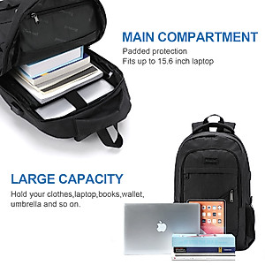 Mecrowd Laptop Backpack for Men, Anti Theft Backpack with USB Charging Port, 15.6 Inch Large Backpack for Travel Business (Black)